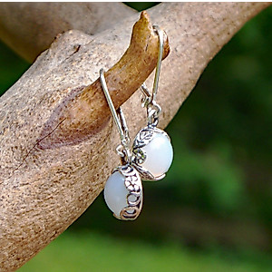 Bottled Up Designs Handmade Vintage White Leverback Botanicals Earrings, Sterling Silver, Eco Friendly, Made in USA, Birthday Gifts, Mothers Day, Women, Anniversary (Clear Cold Creame Jar)