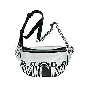 MCM Women's Black/White Contrast Leather Mini Crossbody Chain Bag MWR9ACL12WT001