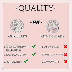 100 pcs 10mm Rhinestone Beads for Jewelry Making, White Shiny Round Shamballa Disco Beads Bulk, Sparkle Crystal Clay Christmas Beads for Bracelet Necklace Earring Crafting and DIY Decoration