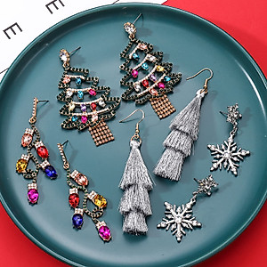 Christmas Earrings Beaded Holiday Earrings for Women Christmas Tree Snowflake Tassel Dangle Earrings New Years Mardi Gras Earrings Festive Party Jewelry Gifts (Christmas B)