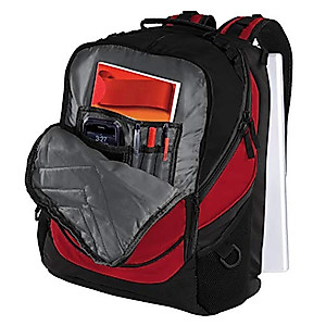 all about me company Personalized Monogrammed School Book Bag with Custom Text | Shoulder Backpack with Customizable Embroidered Monogram Design (Chili Red/Black)