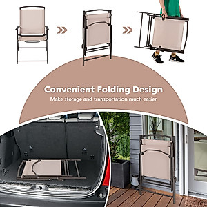 Tangkula 2 Piece Patio Folding Chairs, Outdoor Dining Chairs w/Breathable Fabric, Heavy Duty Steel Frame, Folding Chairs for Garden, Backyard, Poolside, No Assembly Needed (1, Beige)