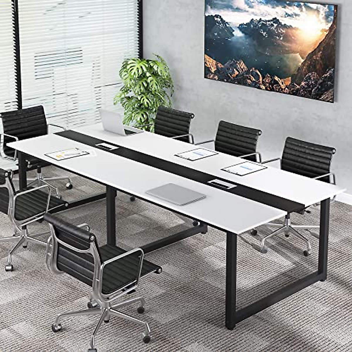Tribesigns 8FT Rectangle Conference Table, 94.49L x 47.24W x 29.53H Inches Large Meeting Table Seminar Table for Office Conference Room, Modern Wood Training Table with Strong Metal Frame (White)