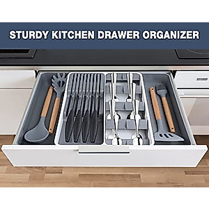 Kitchen Drawer Organizer, Silverware Flatware Organizer, Large Expandable Cutlery Organizer & Knife Drawer Organizer, Kitchen Utensil Drawer Organizer