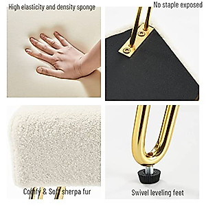 C COMFORTLAND Sherpa Fuzzy Bedroom Stool for Vanity Desk, Small Fluffy Makeup Chair for Dressing Table, Furry Rectangle Ottoman Foot Stool Bench for Bathroom, Living Room, Kids Room White