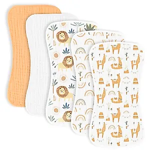 MairMore 5 Pack Muslin Baby Burp Cloths- Neutral Muslin Burping Cloths for Baby Boys Girls and Newborn Towel, Unisex- Large Absorbent Burp Cloths-20 x10 Inches