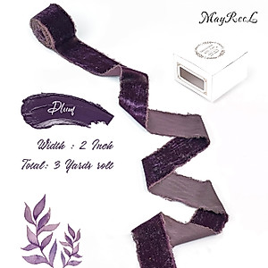 MAYREEL 2 Inch Plum Velvet Ribbon Hand Torn Dark Purple Silk Frayed Edge for Bridal Bouquets Invitations Wedding Vow Books Gift Baskets Hair Bows 3 Yards