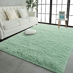 Pettop Fluffy Sage Green Rug for Bedroom Living Room, 4x6 Feet Rectangle Large Rug Plush Fuzzy Carpet for Girls Kids Boys, Non-Slip and Washable Rug for Nursery Classroom Decor Rug