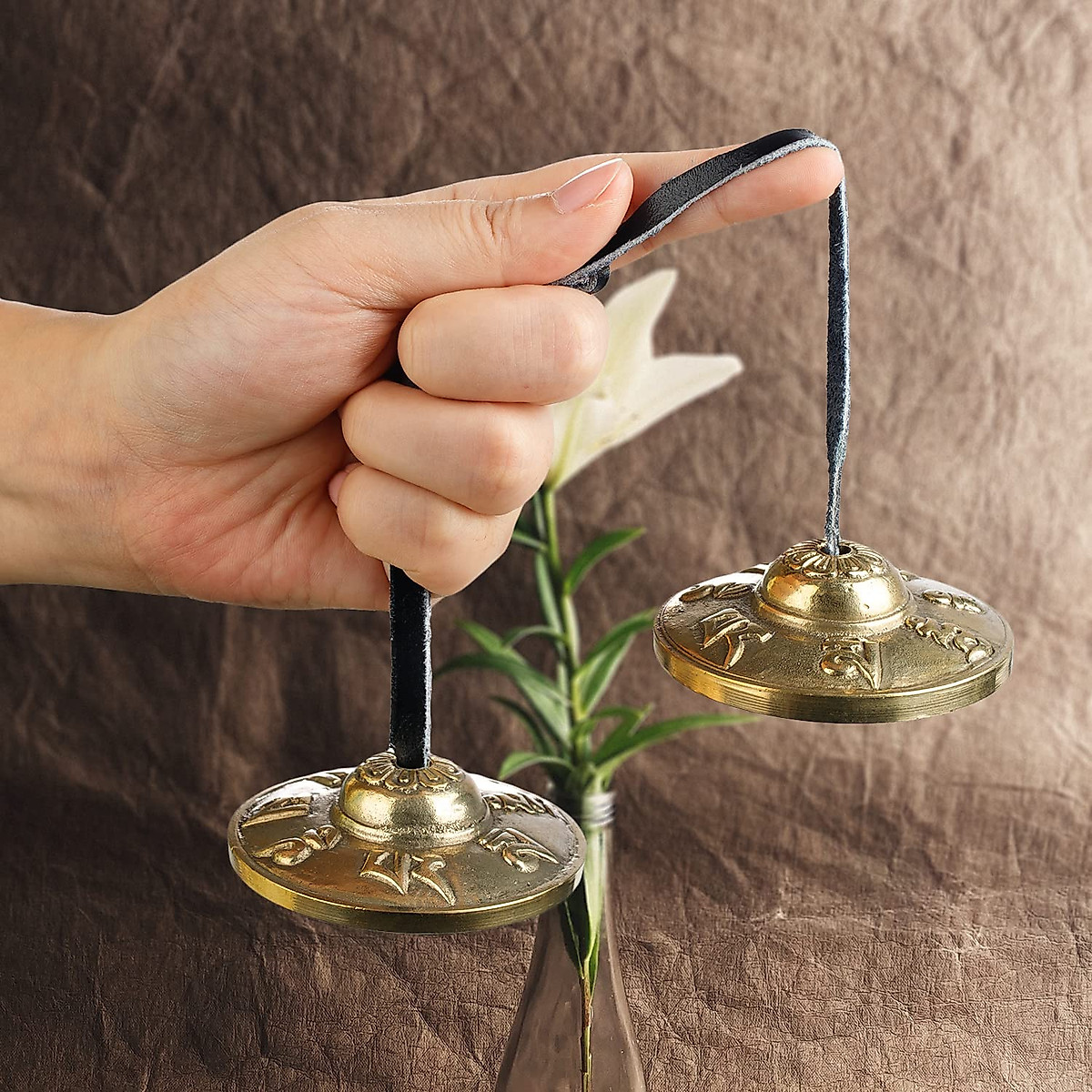 ZenBless Tibetan Tingsha Cymbals 2pcs, with Storage Box and Fabric Case, Meditation Sanskrit Brass Chime Bells for Spiritual Healing Mindfulness, Yoga Buddhist, Relaxation Musical Instruments