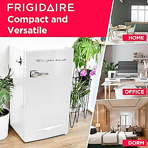 Frigidaire Retro Compact Fridge with Chiller, 3.2 cu ft Countertop Fridge with Built-In Bottle Opener, Compact Refrigerator for Office, Bedroom, Dorm Room or Cabin - 16.5" D x 19" W x 31" H (White)