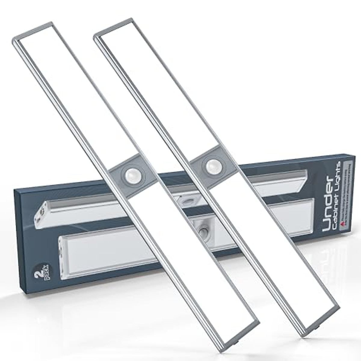 KIFACI Under Cabinet Lighting Indoor Rechargeable 12 Inch, 2 Pack Motion Sensor Under Cabinet Lighting Lights for Kitchen, Stair Wall Closet Light Indoor