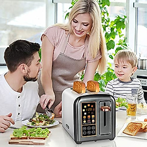 SEEDEEM Toaster 2 Slice, Stainless Steel Bread Toaster with LCD Display and Touch Buttons, 50% Faster Heating Speed, 6 Bread Selection, 7 Shade Settings, 1.5''Wide Slots Toaster with Cancel/Defrost/Reheat Functions, Removable Crumb Tray, 1350W, Dark Metal