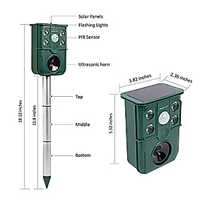 MAGIC CAT Solar Animal Repellent, Ultrasonic Outdoor Animal Repeller with Motion Sensor & Flashing Light, Waterproof Garden Yard Farm Repellent for Cat, Dog, Raccoon, Skunk, Squirrel, Deer, Rabbit