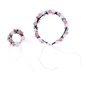 Beatifufu 2pcs Wedding Floral Headpiece Corsage Wristlet Flower Bracelet Flower Wrist Corsage Flower Wreath Floral Headdress Headgear Wristband Vacation South Korea Vintage