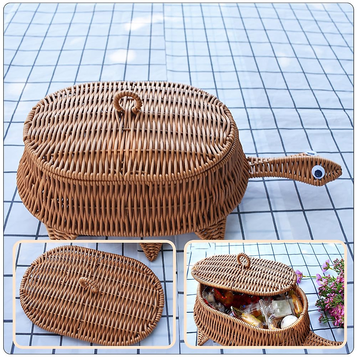 BESTOYARD Turtle Rattan Basket Pantry Wicker Basket Makeup Basket Handmade Rattan Baskets Rattan Woven Basket Toy Container Trinket Tray Chips Imitation Rattan Plastic Rattan Candy Plate