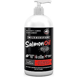 Pure Wild Alaskan Salmon Oil for Dogs & Cats - Relieves Scratching & Joint Pain, Improves Skin, Coat, Immune & Heart Health. All Natural Omega 3 Liquid Food Supplement for Pets. EPA + DHA Fatty Acids