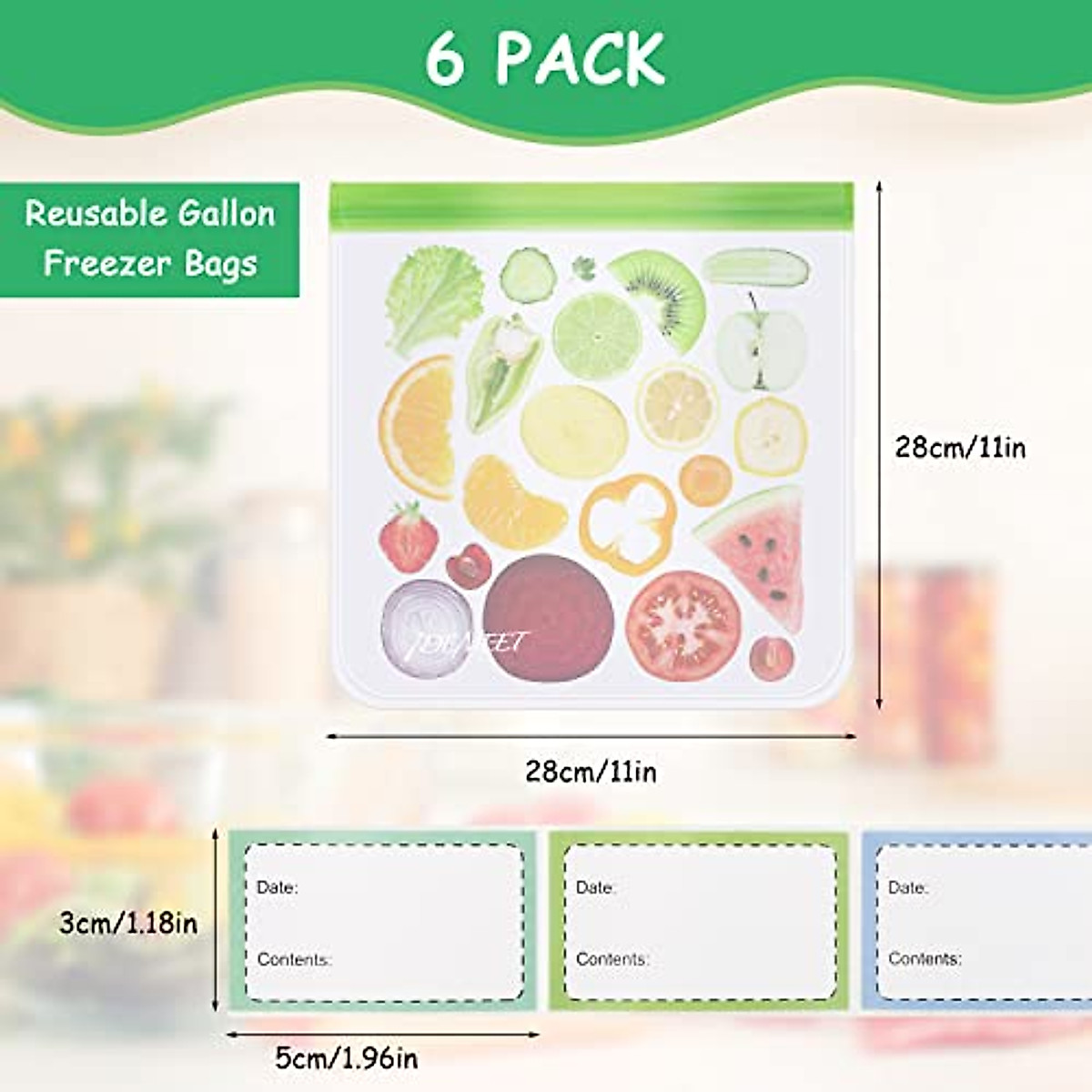 Reusable Gallon Freezer Bags - 6 Pack - Reusable Freezer Bags - Easy Seal & LEAKPROOF Food Storage Bags for Marinate Food, Fruits, Sandwich, Meal Prep, Travel Item as Halloween and Christmas Gifts
