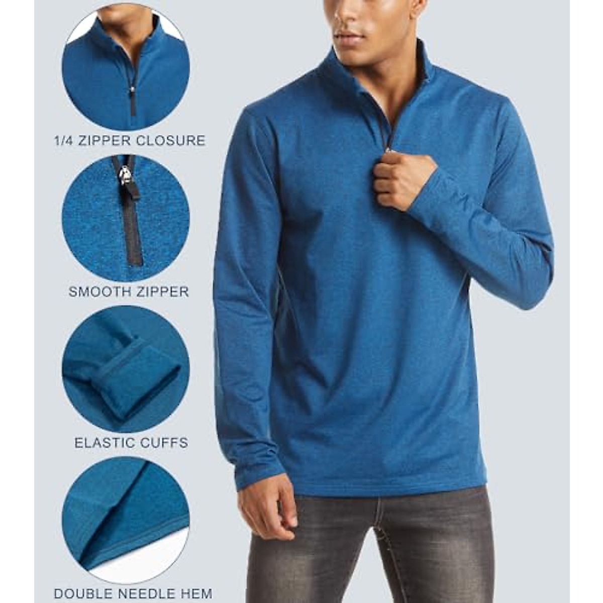 KEFITEVD Men's 1/4 Zip Golf Shirts Long Sleeve Workout Shirts Fleece Shirts Gym Shirts Athletic Shirts Lightweight Sports Shirts Army Green