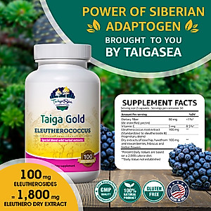 TAIGASEA Wild Eleuthero Root Extract, Herbal Extract Blend with Eleutherococcus for Immunity and Physical Shape, Stamina and Endurance, 100 Vegeterian Capsules