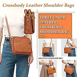 UIRPK Crossbody Leather Shoulder Bags and Clutches,Three-Layer Leather Crossbody Shoulder & Clutch Bag. (Burgundy,one Size)