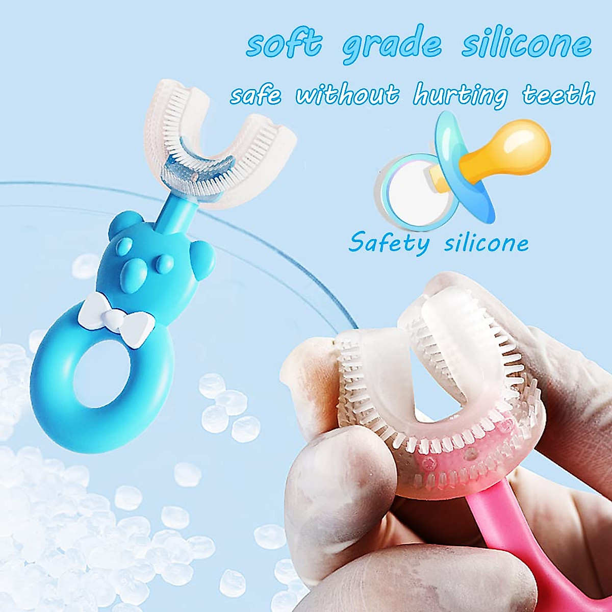 CHICING U-Shaped Toothbrush Kids 3 PCS,Food Grade Silicone Head, Manual Whole Mouth Toothbrush for Kids Age 2-8