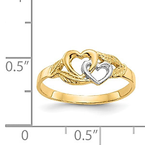 IceCarats 14K Yellow Gold White 2 Heart Love Ring size 6