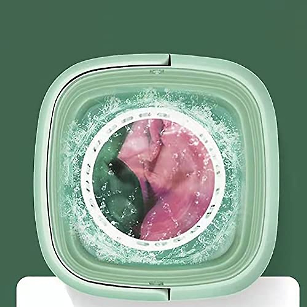 Portable Washer, Mini Washer with Spin Dry Drain Basket Drain Pipe Folding Portable Washing Bucket Drain Pipe and Drain Basket for Socks Underwear (Green)