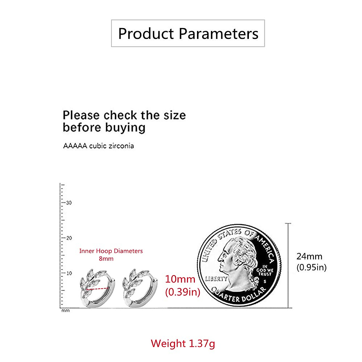 CZ Leaf Cartilage Huggie Small Hoop Earrings for Women Girls 925 Sterling Silver Cubic Zirconia Cluster Leaves Round Studs Tragus Pierced Ear Endless Hoops 8mm Dainty Gifts (Silver)