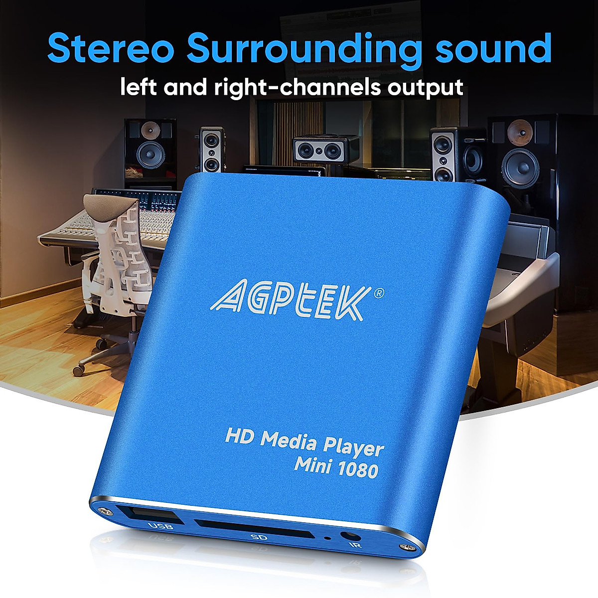 HDMI Media Player with One More AV Cable, Blue Mini 1080p Full-HD Ultra HDMI MP4 Player for -MKV/RM/ MP4 / AVI etc- HDD USB Flash Drive/HDD and SD Card