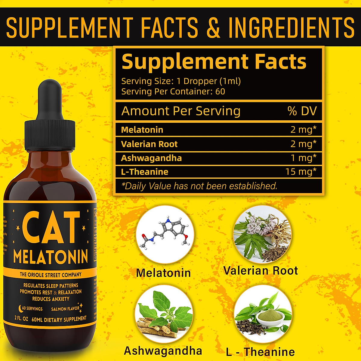 Cat Melatonin Drops 60ml Salmon Flavor, Melatonin for Cats to Sleep, Cat Calming Treats, Cat Calming Products, Cat Sleep Aid, Cat Anxiety Relief, Cat Travel Anxiety Relief for Cats