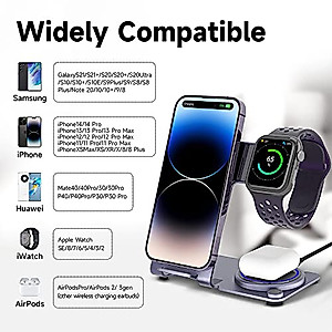Wireless Charger, Aluminum Alloy 3 in 1 Wireless Charging Station for Apple iPhone/iWatch/Airpods,iPhone 14,13,12,11 (Pro, ProMax)/XS/XR/XS/X/8(Plus),iWatch8/7/6/SE/5/4/3/2,AirPods 3/2/pro