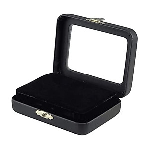 Novel Box Black Leatherette Glass Top Gem Box Loose Stone Jewelry Case Display with ClaspReversible Pad - White & Black