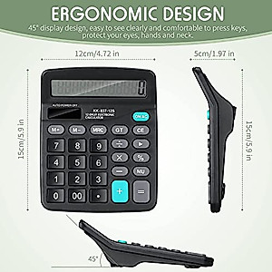 Konohan 8 Pieces 12-Digit Calculator, Solar Basic Desktop Calculator Large Display Electronic Calculators Dual Power Handheld Calculator for Home Office School (Black)