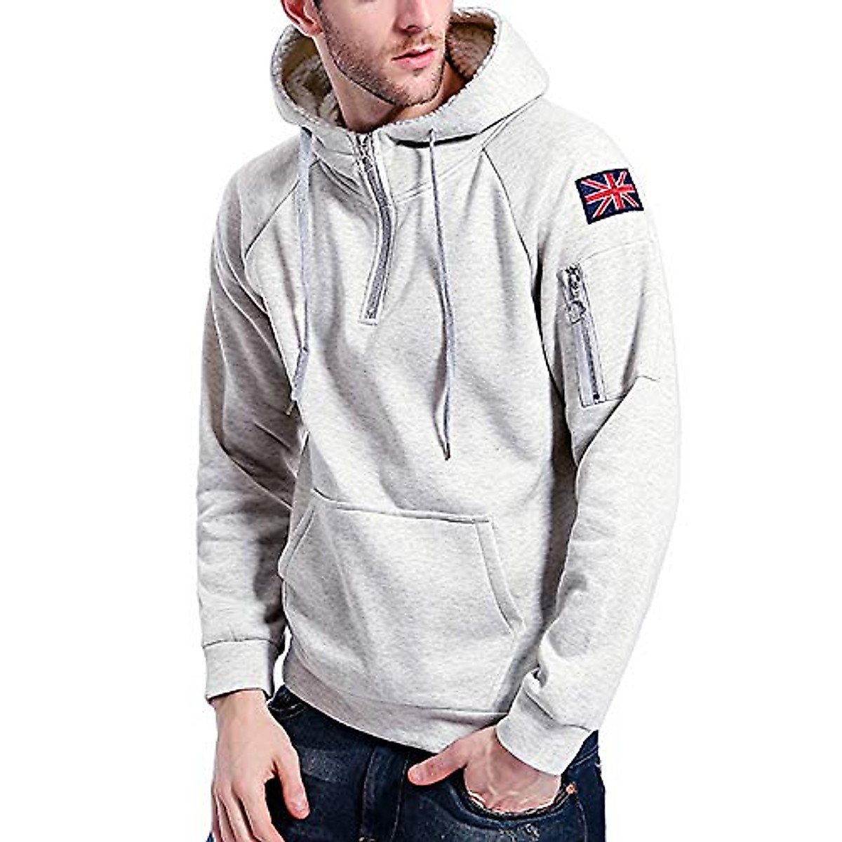 Men's Pullover Winter Workout Thenlian Mens Pure Color Zipper Pullover Long Sleeve Hooded Sweatshirt Tops Blouse(Gray, XXL)