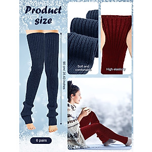 Giegxin 6 Pairs Winter Knee Leg Warmers Women Thick Extra Long Knitted Thigh High Sock Warmers Girls(Black White Dark Grey Light Grey Blue Red)