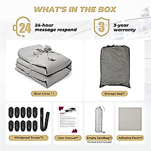 RVMasking 600D Heavy Duty Waterproof Trailerable Boat Cover with Storage Bag Fits Bass Boat, V-Hull, Runabout, Fish&Ski, Tri-Hull, Marine Grade Boat Cover Length: 16’-18.5’, Beam Width up to 94”