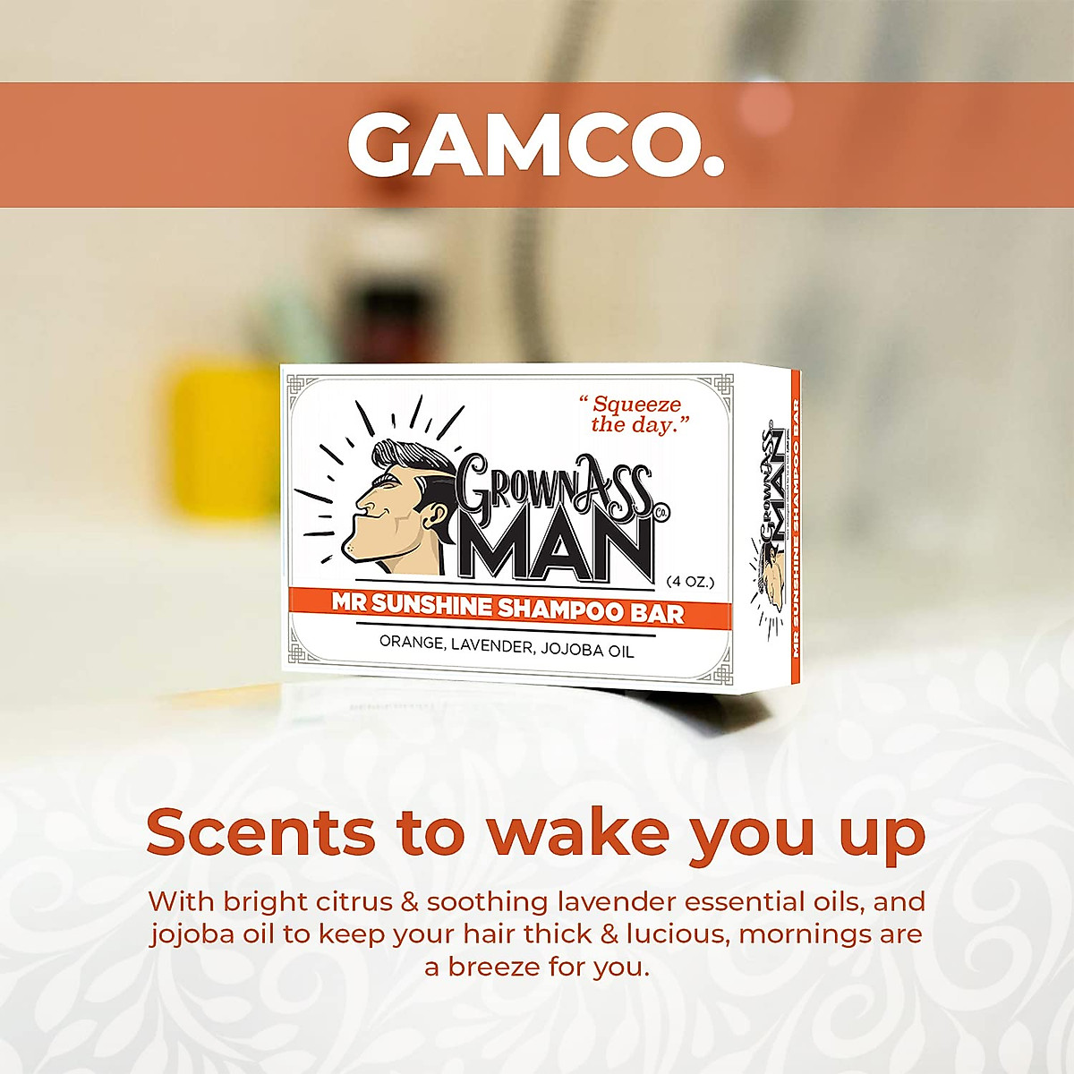 Grown Ass Man Co. - Solid Shampoo Bar Rich Lather 3 in 1: Hair, Beard & Body Wash - Plastic Free & Eco-Friendly, Natural & Organic Clean for All Hair Types, 4oz Bar (Mister Sunshine, Single)