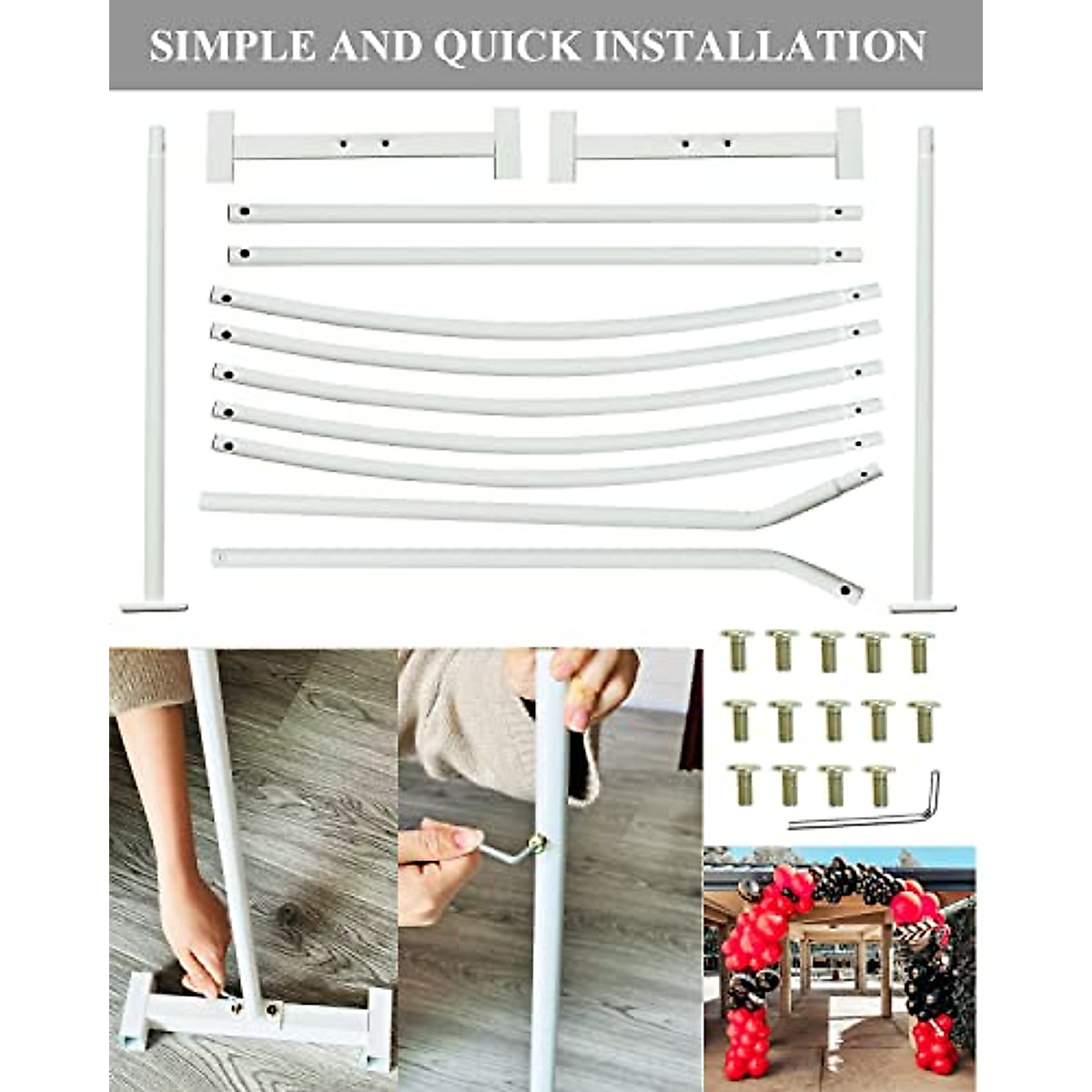 LANGXUN 7.8Ft Metal White Balloon Arch Kit, Semi-Circular Balloon Arch Stand with Water Bases for Wedding Bridal Baby Shower Birthday Party Supplies Decorations