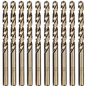 Hymnorq 1/4 Inch Fractional Size M35 Cobalt Steel Twist Drill Bit Set of 10pcs, Jobber Length and Straight Shank, Extremely Heat Resistant, Suitable for Drilling in Stainless Steel and Iron