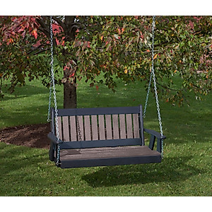 ECOMMERSIFY INC 5FT-Weathered Wood-Poly Lumber Mission Porch Swing Heavy Duty Everlasting PolyTuf HDPE - Made in USA - Amish Crafted
