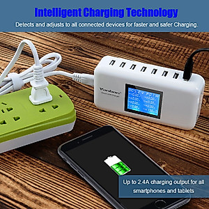 Vanbon 60W 8-Port USB Wall Charger, Multi Port USB Charger Charging Station W/LCD Compatible with Smart Phone, Tablet and Multiple Devices