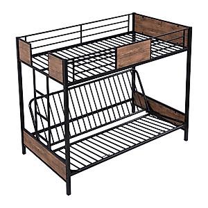 Harper & Bright Designs Twin Over Futon Bunk Bed, Metal Bunk Bed Convertible Couch and Bed, Twin Over Full/Futon Bunk Bed Frame for Kids Teens Adults Dorm, No Box Spring Needed (Black)