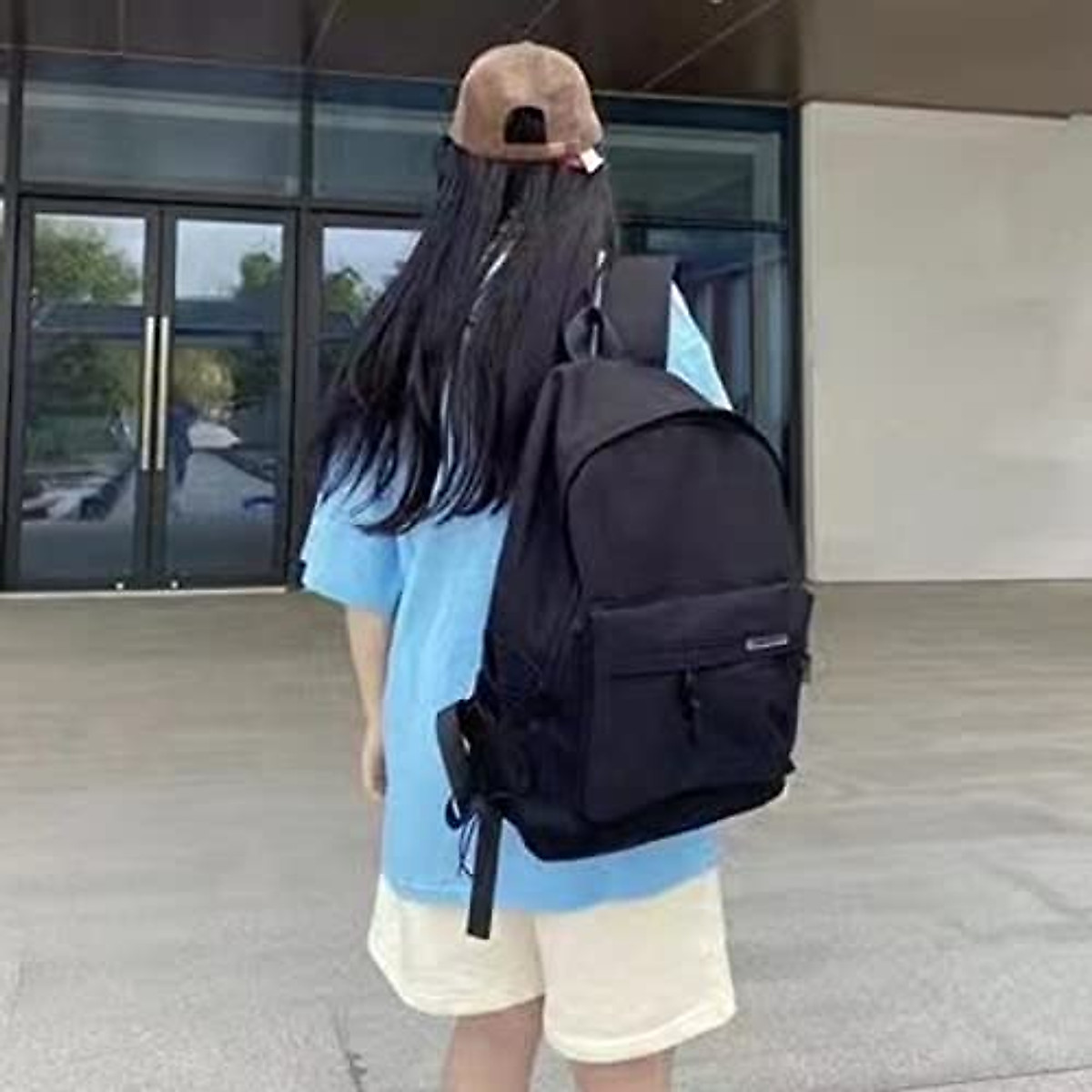 WEIIYONN Aesthetic Backpack for Women Kawaii Book bag Laptop Backpack Solid Casual Women's Daypack for Travel (Black)