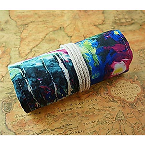 CreooGo Canvas Pencil Wrap, Pencils Roll Pouch Case Hold for 48 Colored Pencils (Pencils NOT Included)-Paniting,48 Holes