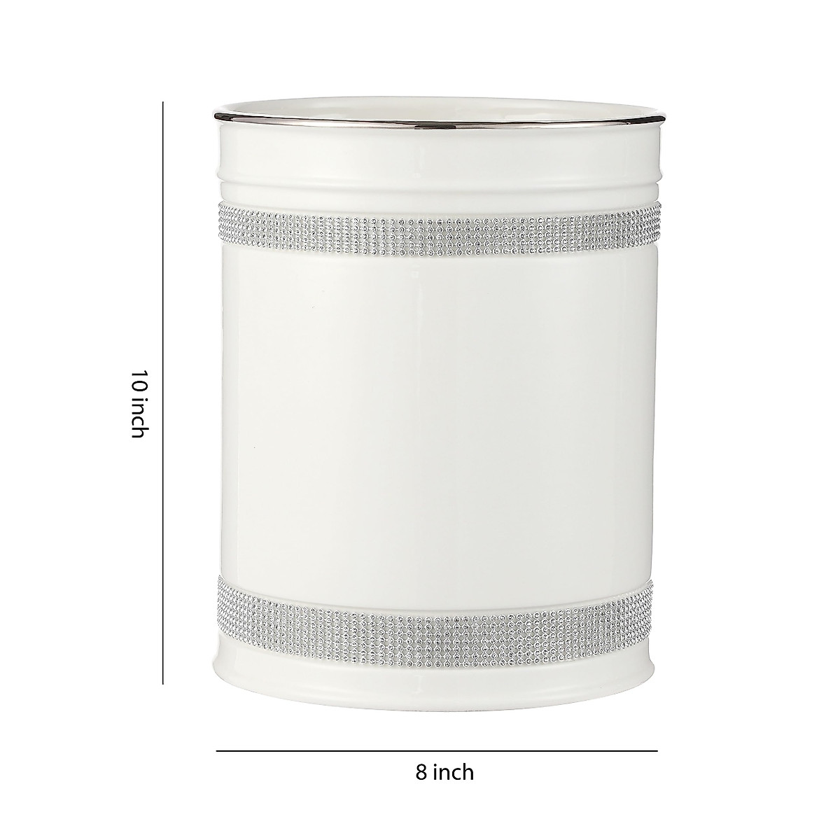 Motifeur Bathroom Wastebasket - Ceramic Decorative Trash Can (Rhinestones, White)