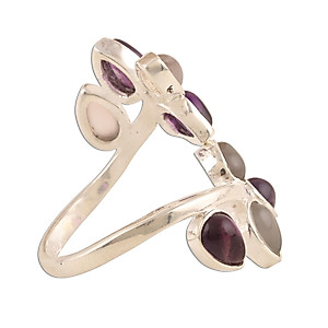 NOVICA Artisan Handmade Amethyst Rose Quartz Cocktail Ring Gemstone Sterling Silver Multi India Leaf Tree Birthstone [ring Front 0.9 in L x 0.8 in W x 0.2 in H Band Width 2 mm W] ' Leafy Glory'