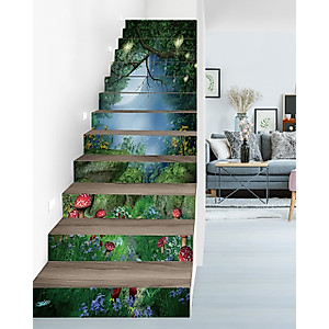 FLFK Stair Decals - Peel and Stick Stair Stickers, Flowers & Plants Stair Risers Decals Self-Adhesive for Home Decor, 39.3" W x 7.08" H x 13Pcs