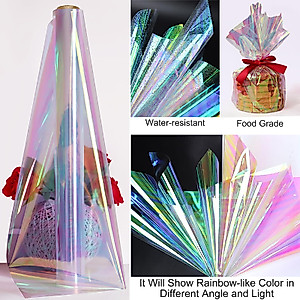 66 ft x 34 in Extra Wide Iridescent Cellophane Wrap Roll, Iridescent Film Cellophane Wrapping Paper Rainbow Colored Cellophane Wrap for Gift Baskets, Treats, Gifts, Flower, Crafts, Holiday, Christmas Decoration