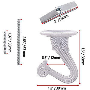 HARSKIYER 2Sets White Ceiling Metal Hooks, 1-1/2" / 38mm Ceiling Mounted Retro Hooks Heavy Duty Swag Jumbo Swag Hook for Hanging Plants Fruit Basket Chandeliers Ornament Wind Chimes