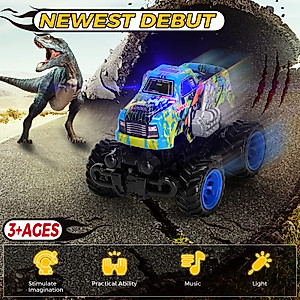 kkmon Exploding Monster Truck Toy with Interchangeable Dinosaur and Shark Bodies, Lights & Sounds,2 Pack of Light Up Monster Truck for Boys Age 3 and 4-7,Toddler Car Toys Gift